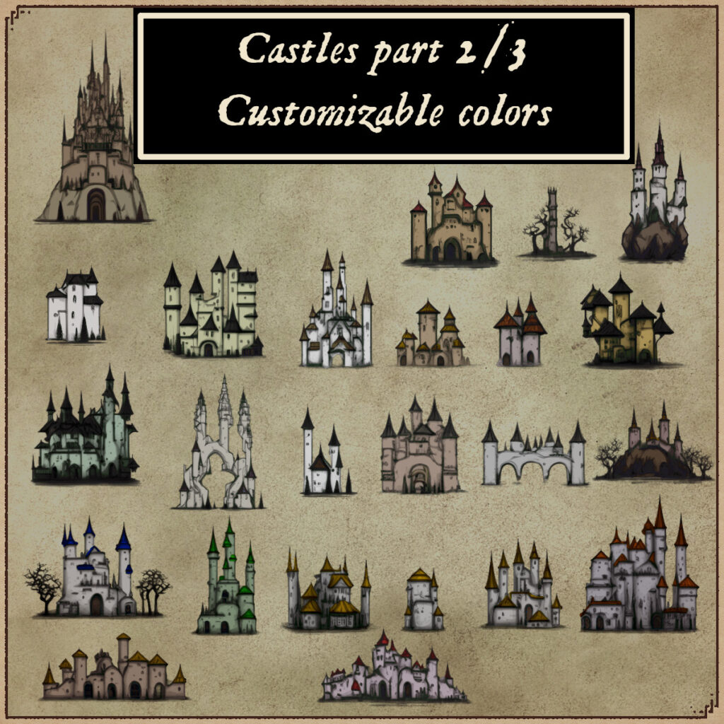 Vintage Cartography Ultimate Fantasy Castles Megapack | Fantasy Map Assets