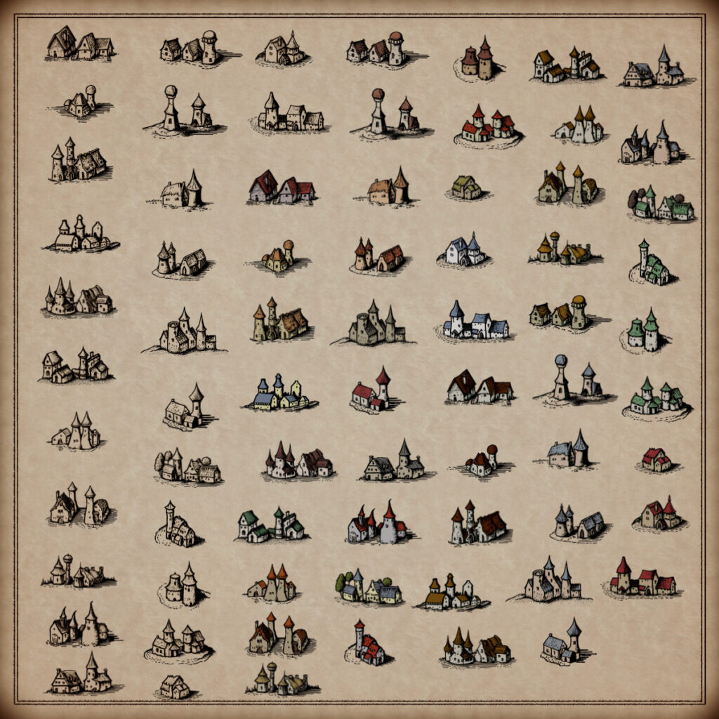 Villages and Hamlets Vintage Assets Megapack | Fantasy Map Assets