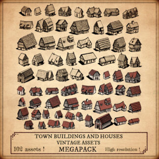 Town Buildings & Houses Vintage Assets Pack for fantasy map