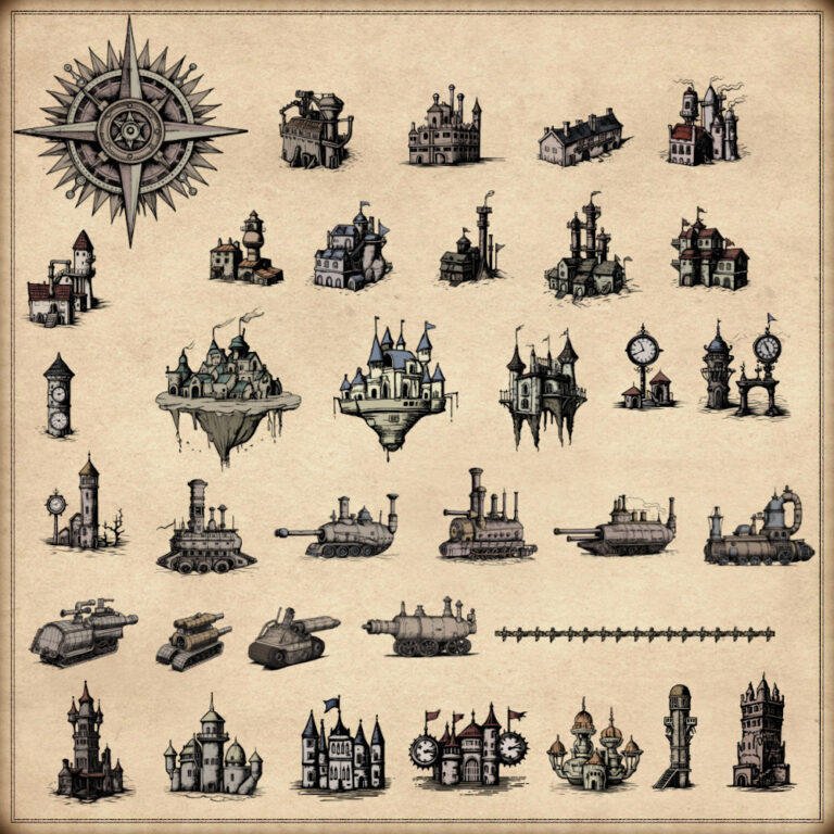 Steampunk Vintage Fantasy Map Assets COMPLETE BUNDLE