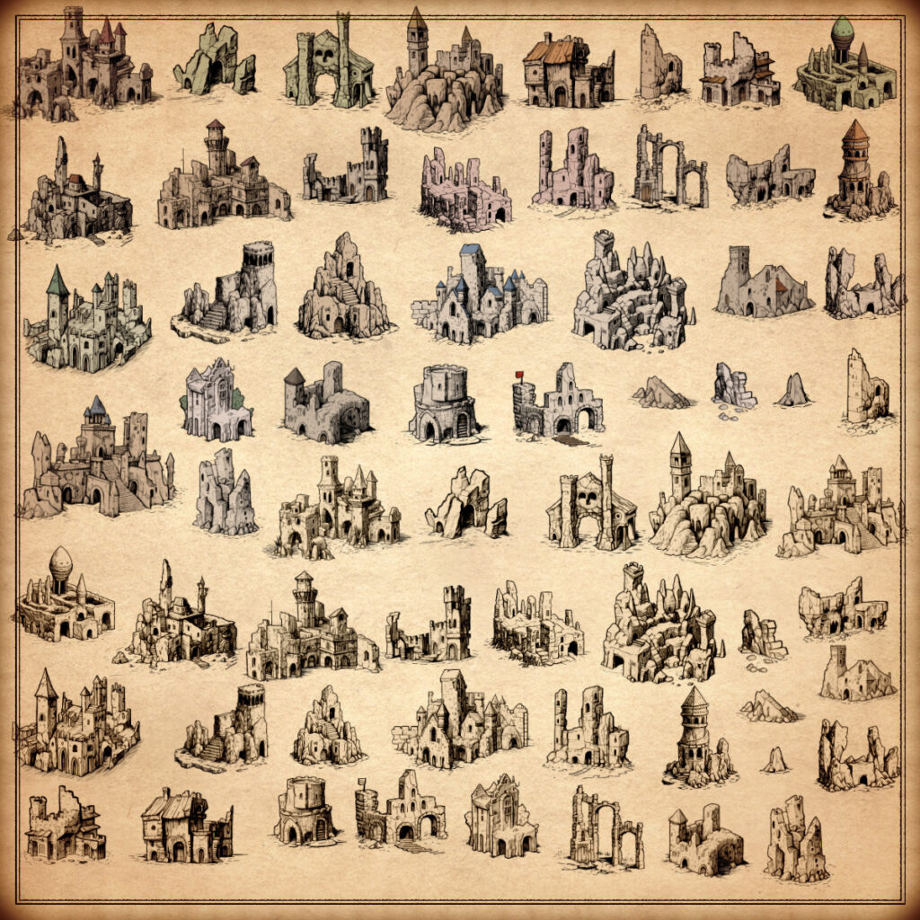 Ruins & Ruined Buildings Vintage Pack - Fantasy Map Assets