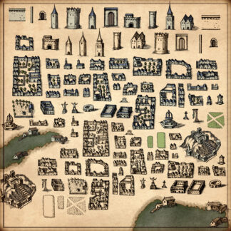 Old Cartography Medieval Town Parts & Surroundings Assets
