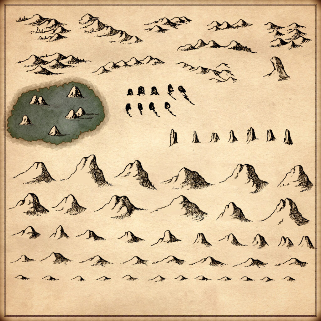 Mountains & Mountain Ranges + Hills Fantasy Map Assets Pack