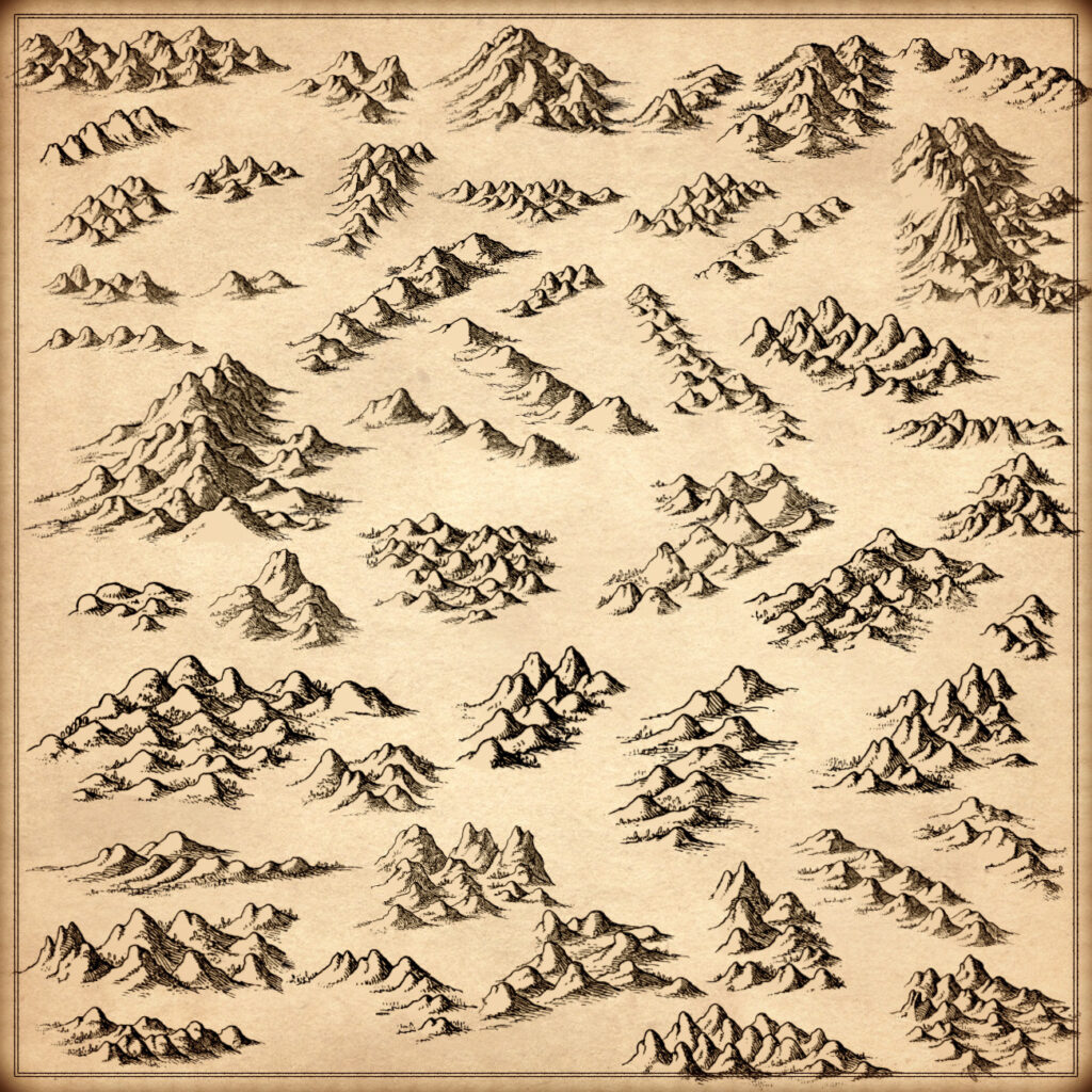 Mountains & Mountain Ranges + Hills Fantasy Map Assets Pack