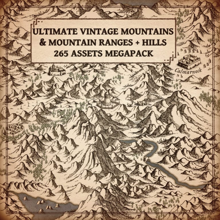 Mountains & Mountain Ranges + Hills Fantasy Map Assets Pack