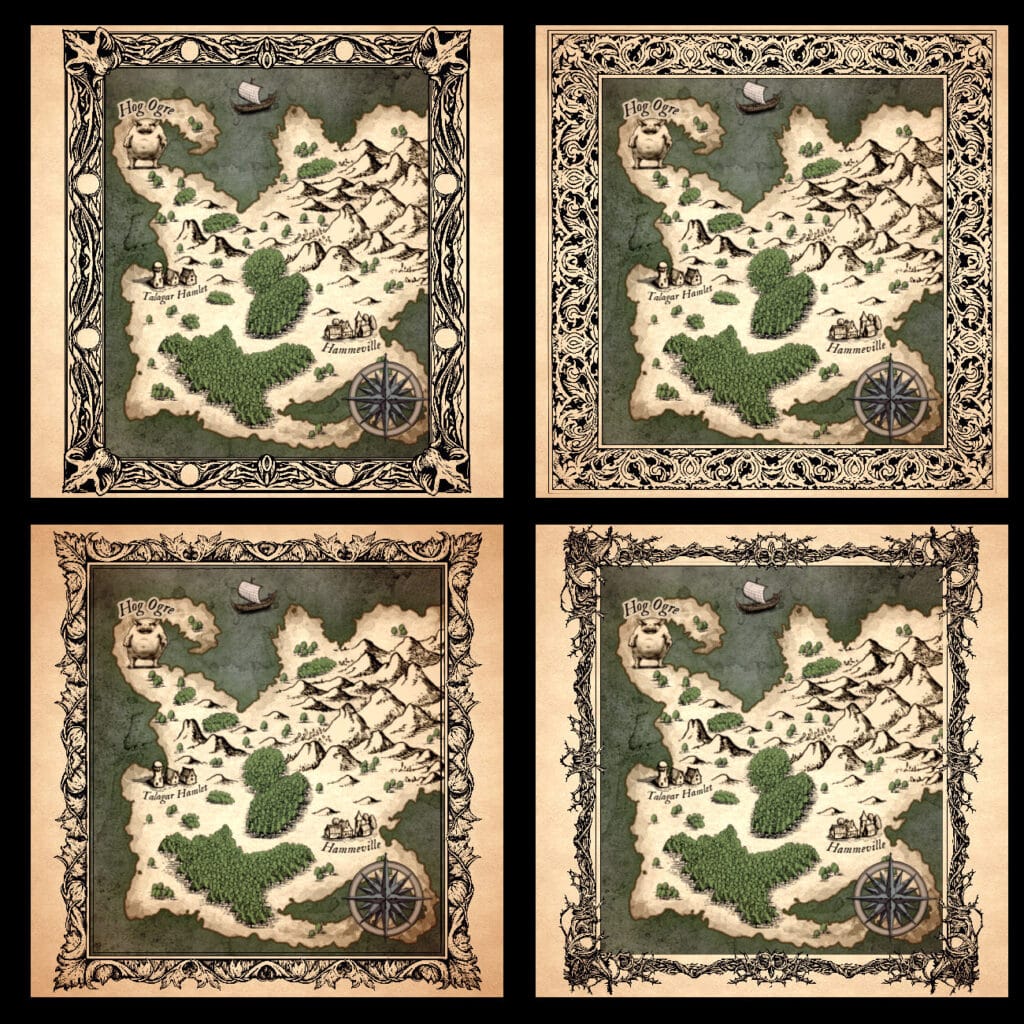 Artistic Decorative Frames & Text Boxes pack, map textures