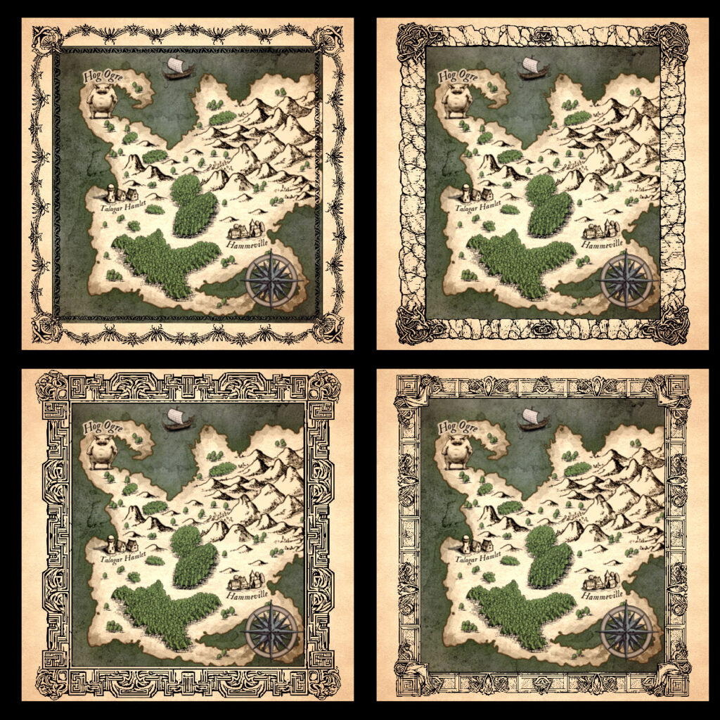 Artistic Decorative Frames & Text Boxes pack, map textures