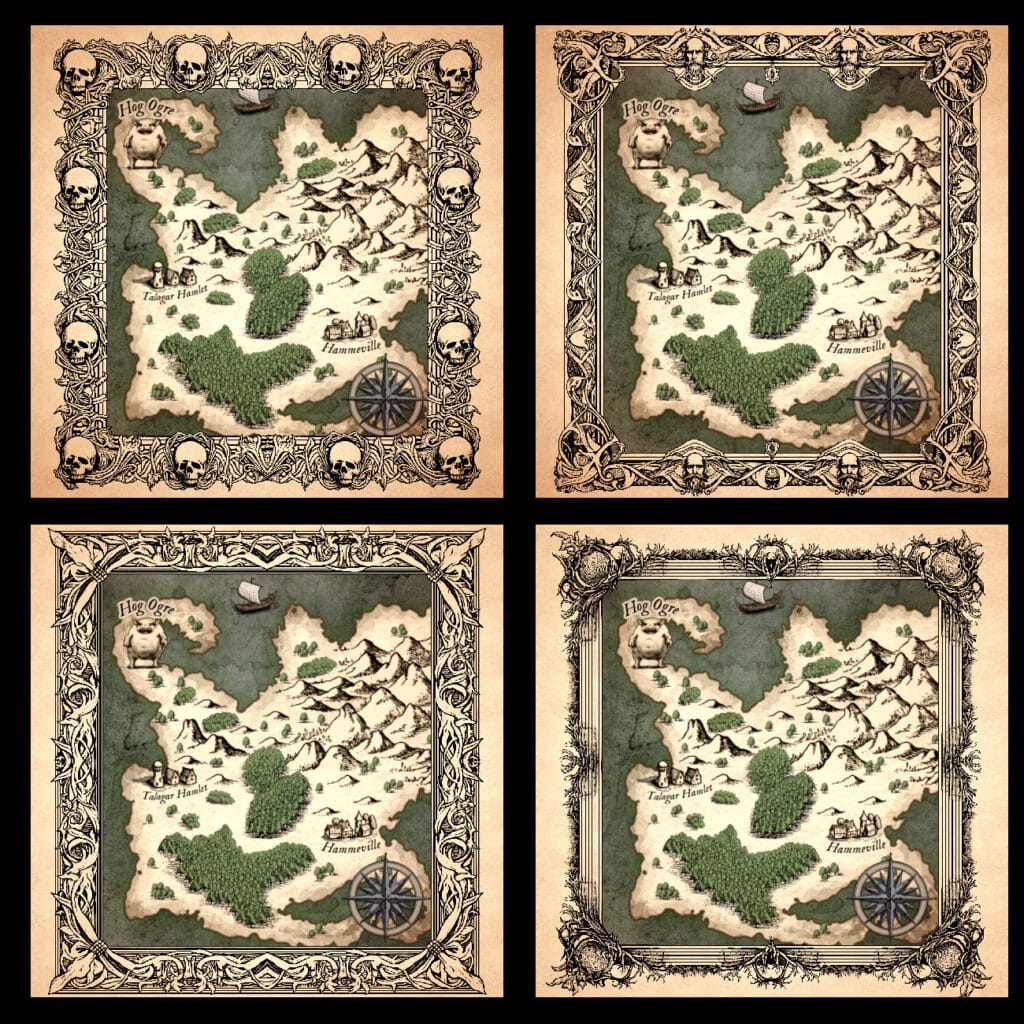 Artistic Decorative Frames & Text Boxes pack, map textures
