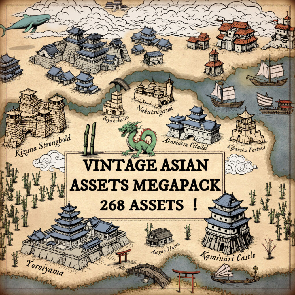 Asian Japanese Chinese vintage cartography assets megapack