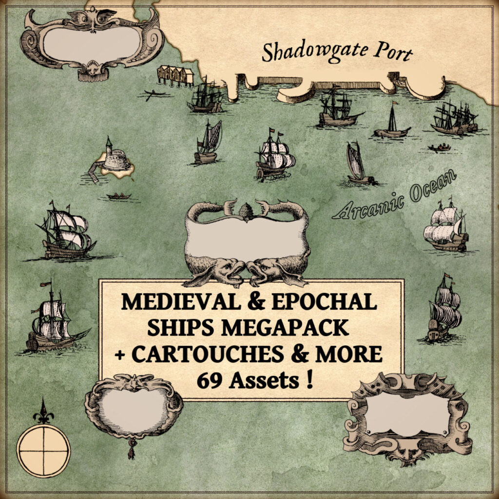 Vintage ships, ports and cartouches - Epochal Map Assets