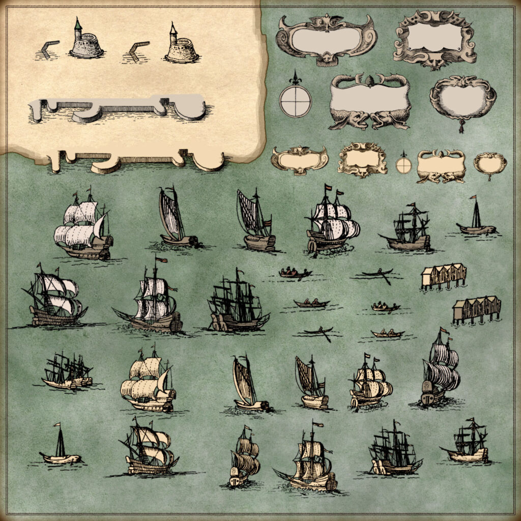 Vintage ships, ports and cartouches - Epochal Map Assets