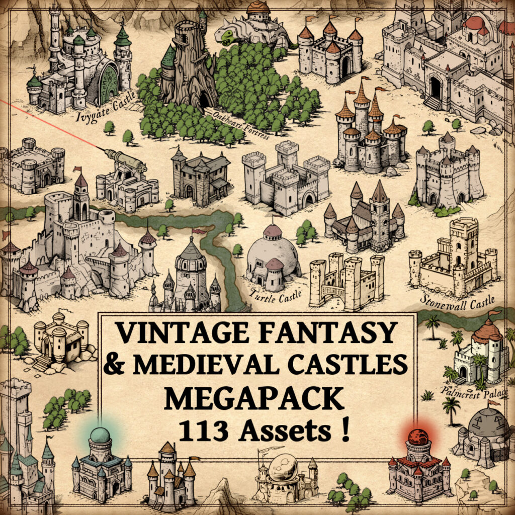 Vintage Fantasy & Medieval Castles - Cartography Assets Pack