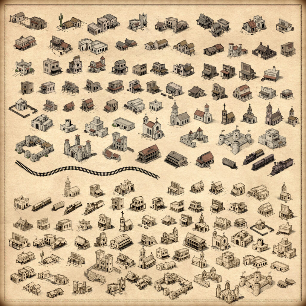 Wild West Towns and Settlements - Vintage map Assets Pack