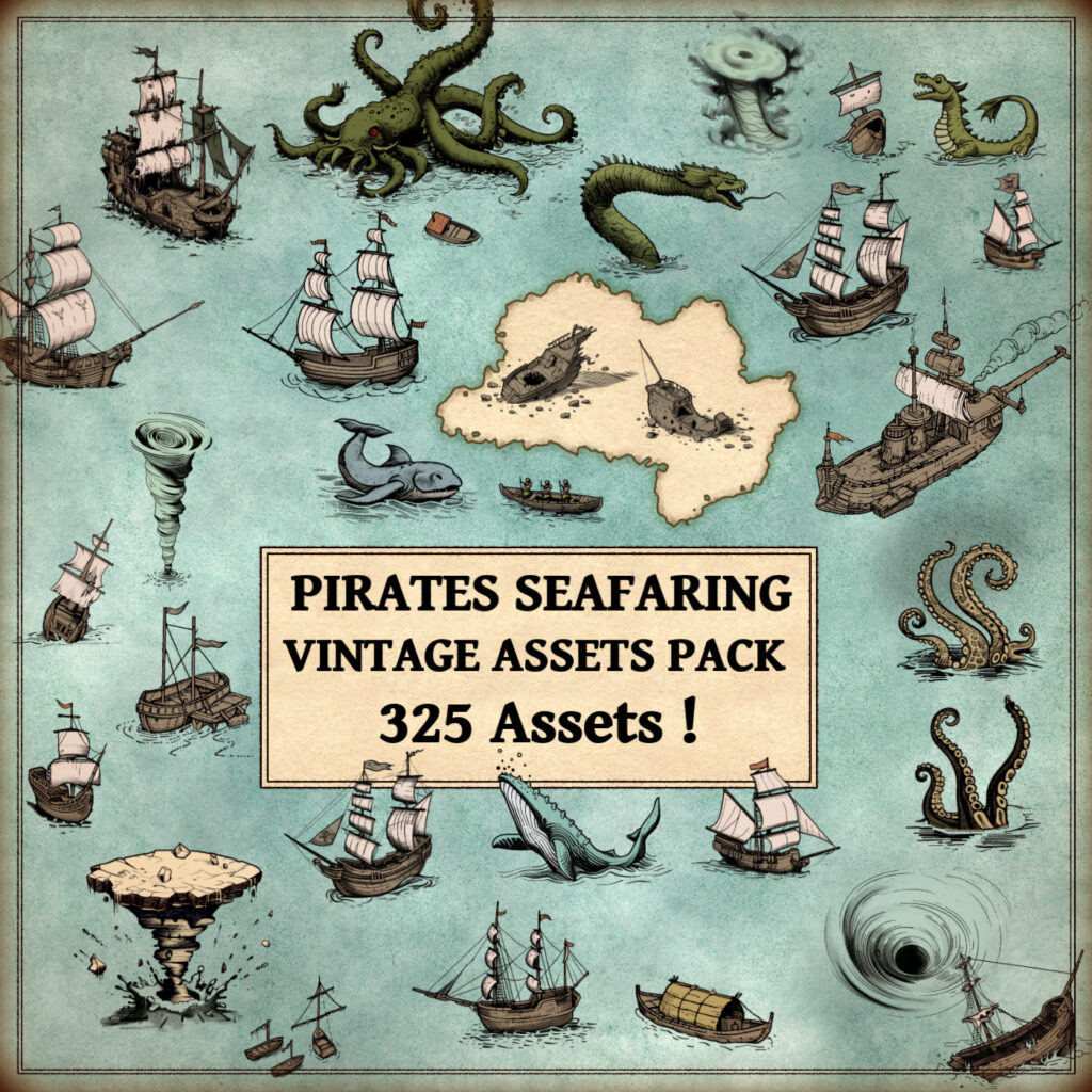 Pirates Seafaring - Cartography assets pack - ships & more
