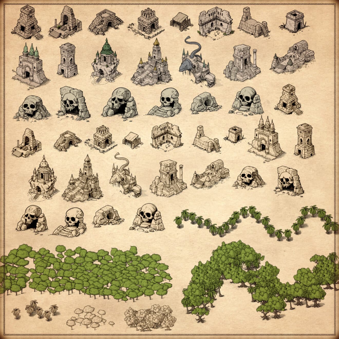 Pirate Map Assets Pack (ships, forts, towns, jungle, piers)