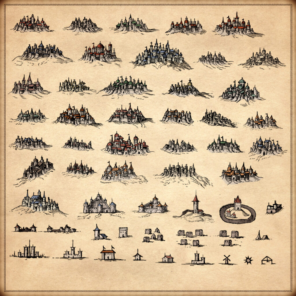 Medieval cities & towns Landmarks collection Vintage assets