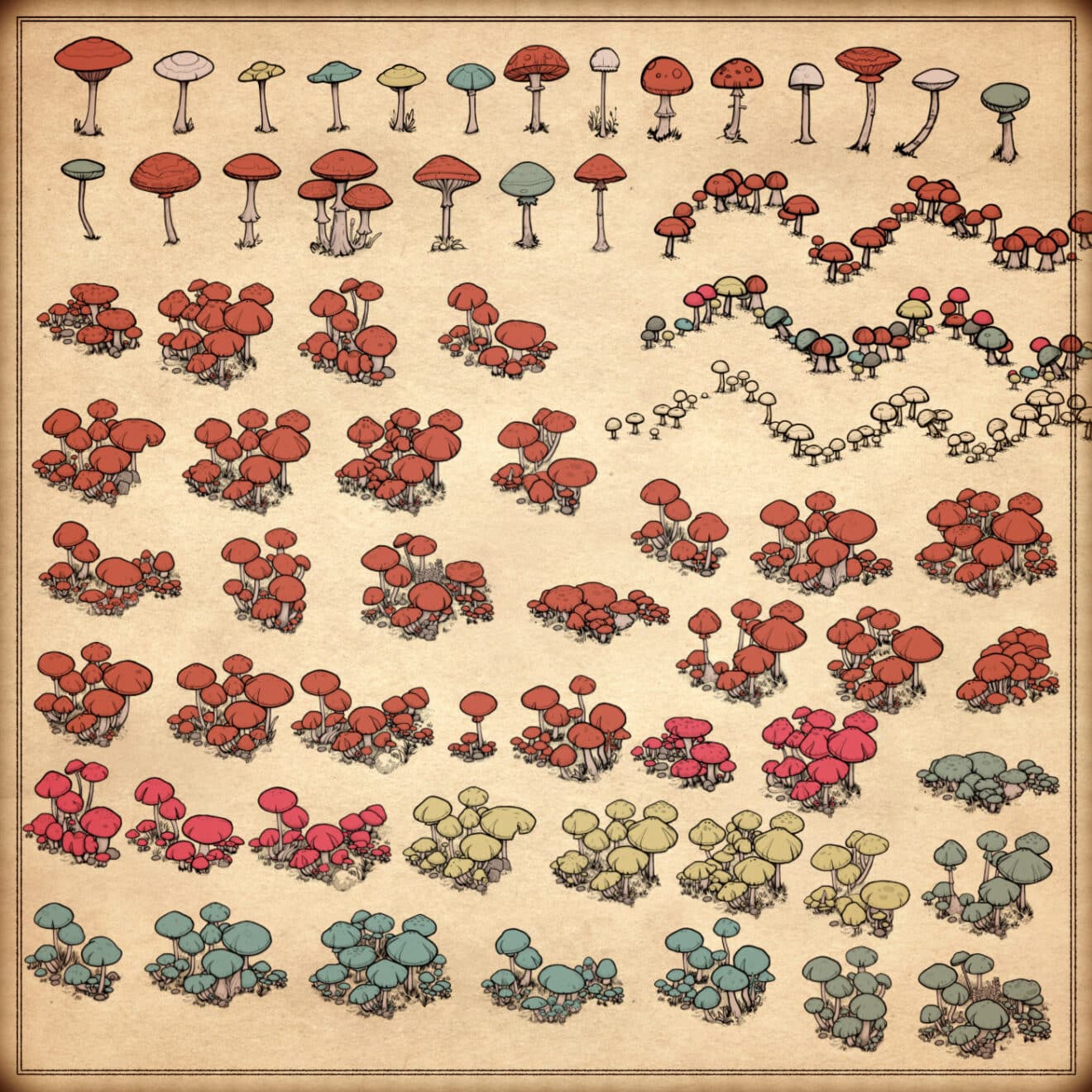 Fantasy Mushrooms & Fairy Tale Castles - Vintage Assets Pack