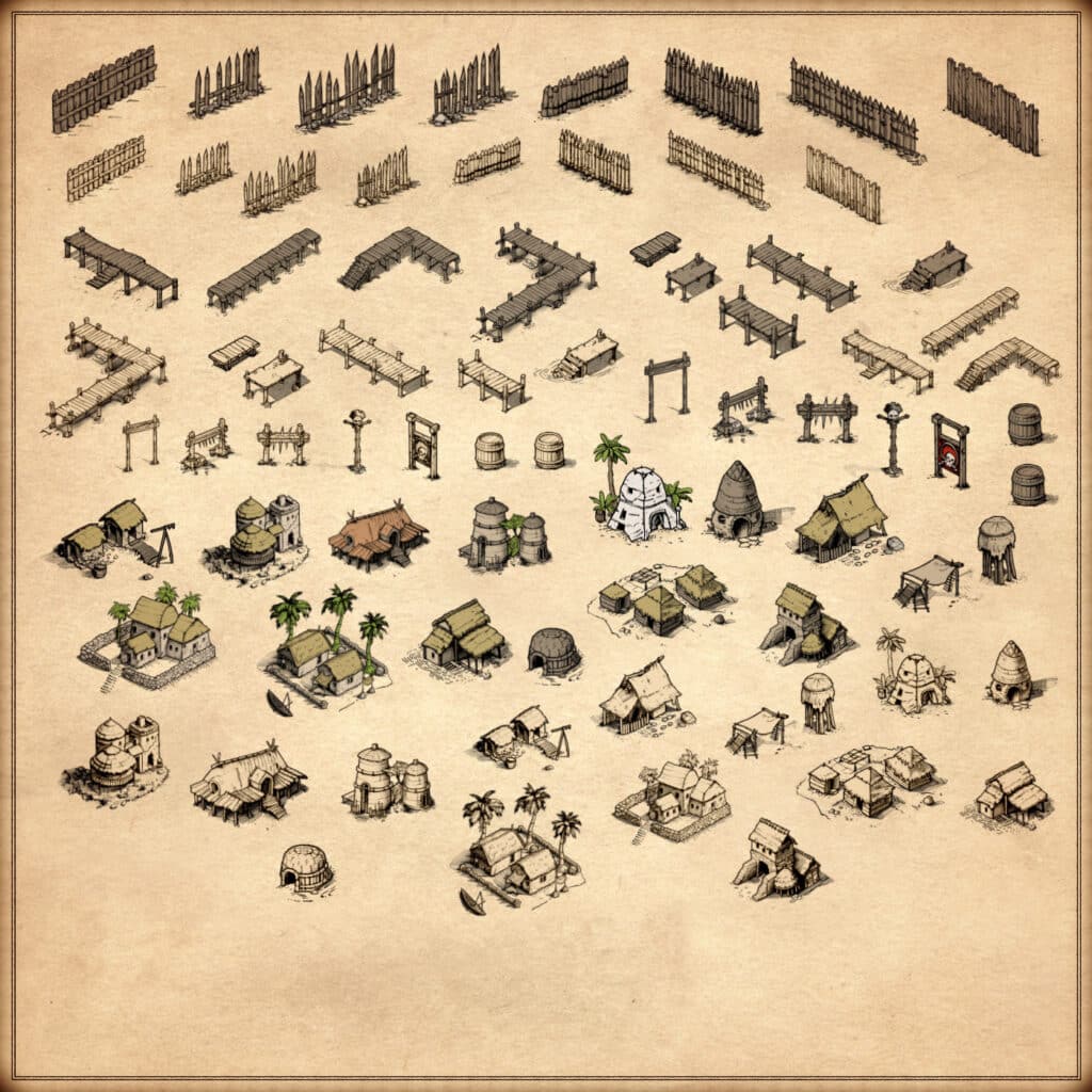 Pirate Map Assets Pack (ships, forts, towns, jungle, piers)