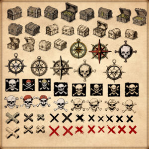 Pirate Map Assets Pack (ships, forts, towns, jungle, piers)