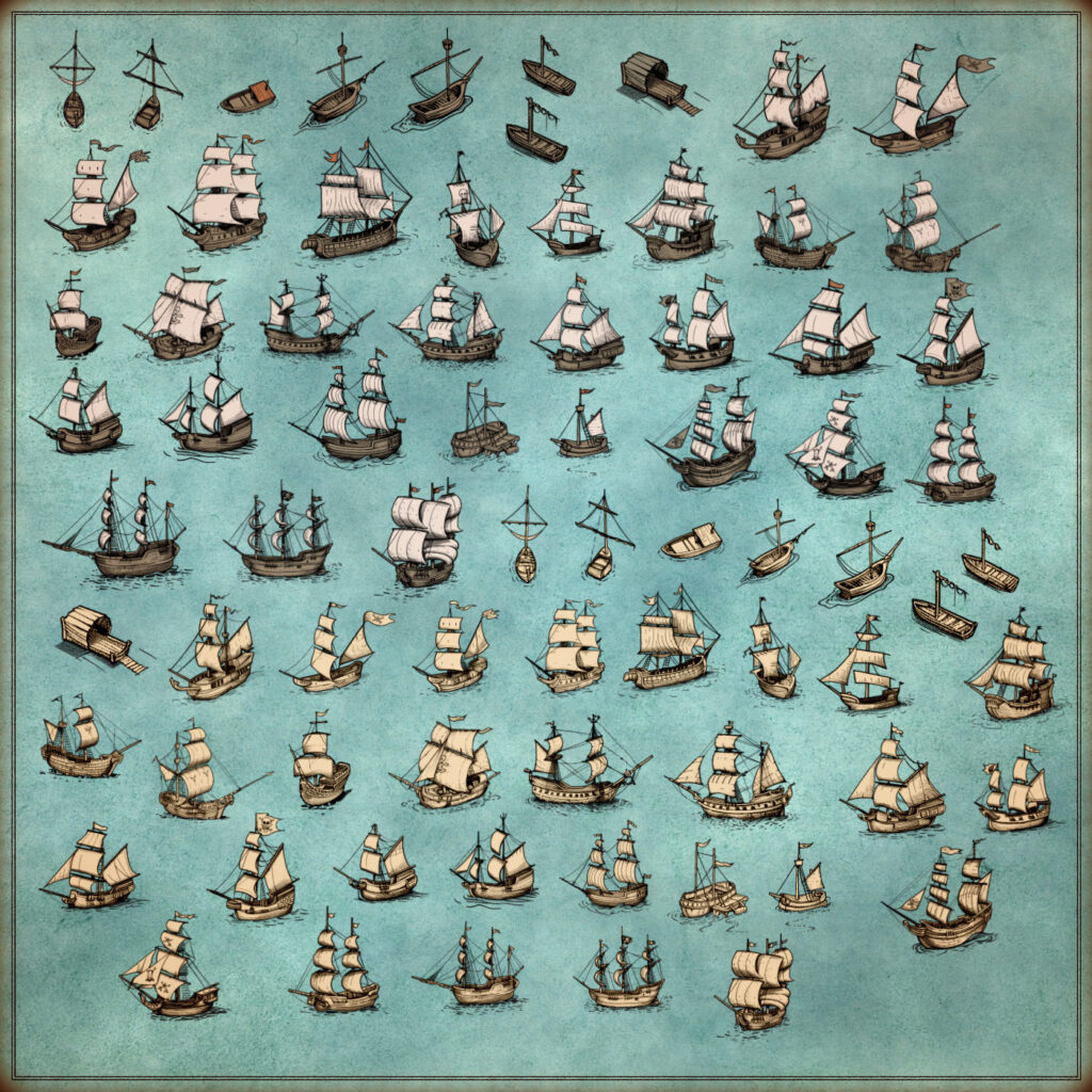 Pirate Map Assets Pack (ships, forts, towns, jungle, piers)