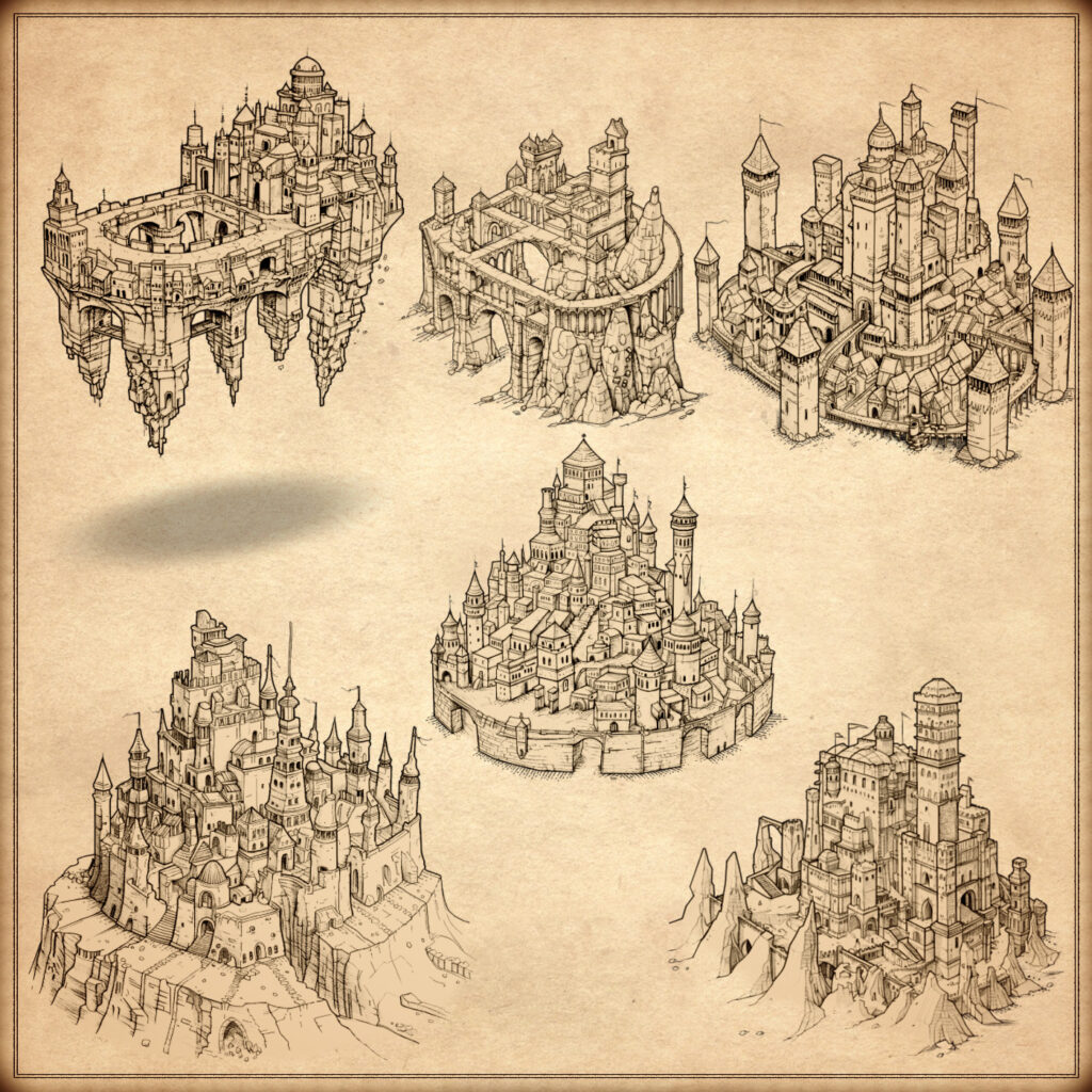 Fantasy Medieval Wonders, Cities, Structures Map assets Pack