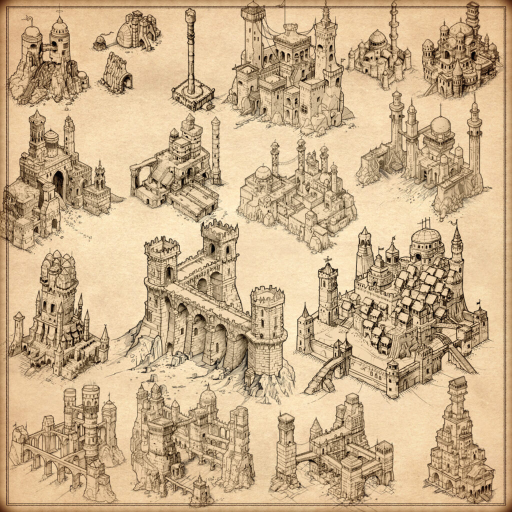 Fantasy Medieval Wonders, Cities, Structures Map assets Pack