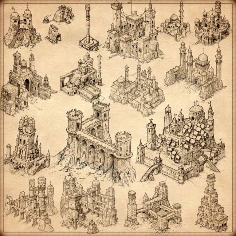 Fantasy Medieval Wonders, Cities, Structures Map assets Pack