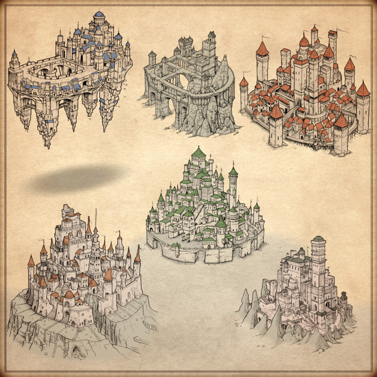 Fantasy Medieval Wonders, Cities, Structures Map assets Pack