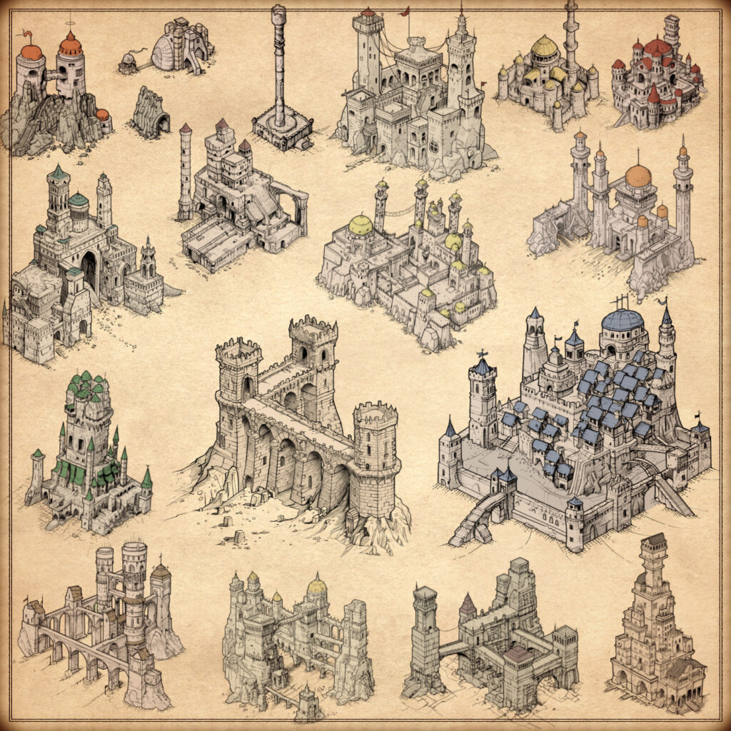 Fantasy Medieval Wonders, Cities, Structures Map assets Pack