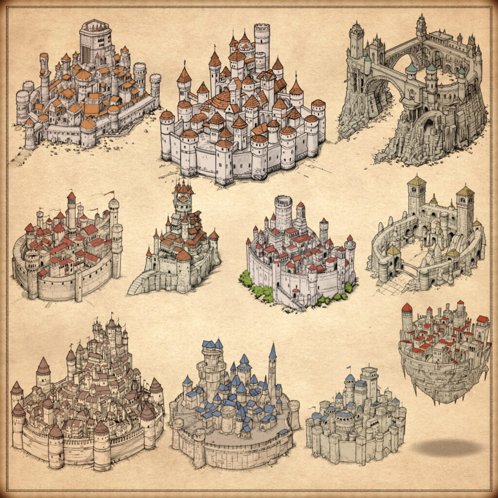 Fantasy Medieval Wonders, Cities, Structures Map assets Pack