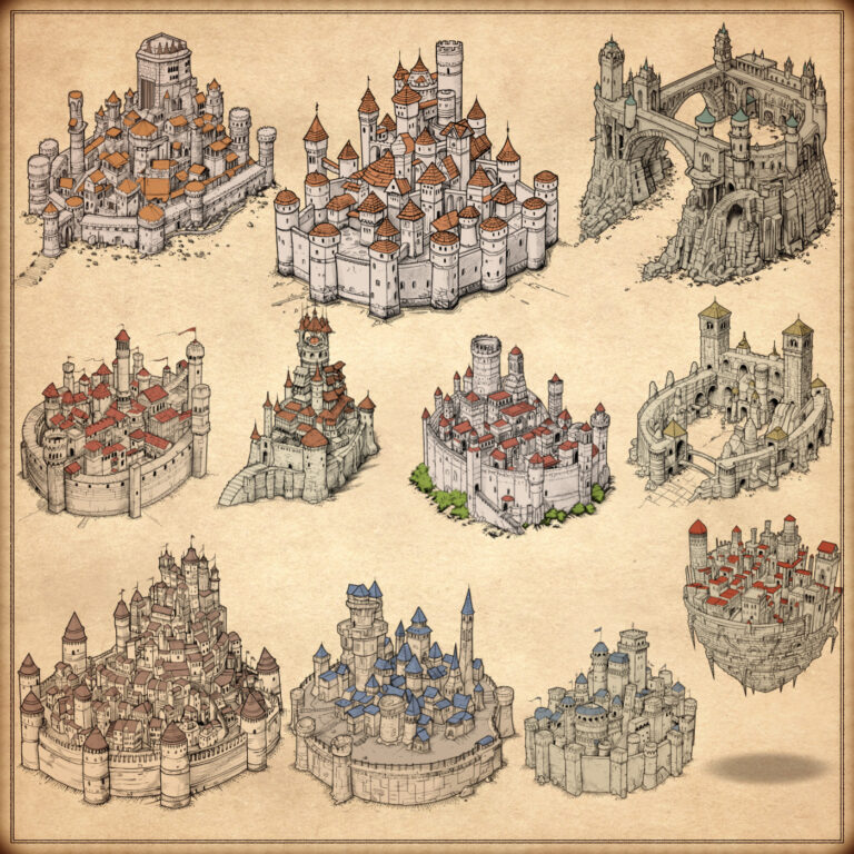 Fantasy Medieval Wonders, Cities, Structures Map assets Pack