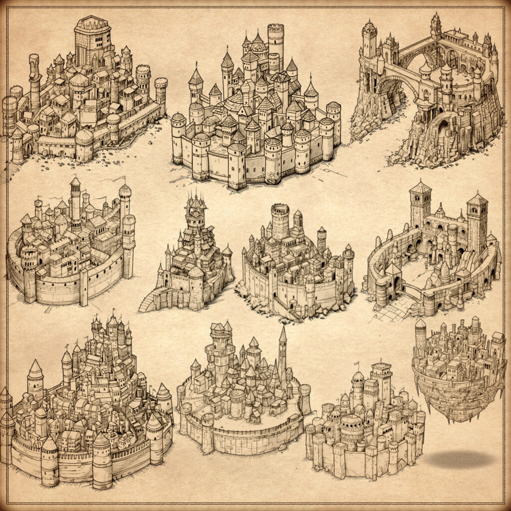 Fantasy Medieval Wonders, Cities, Structures Map assets Pack