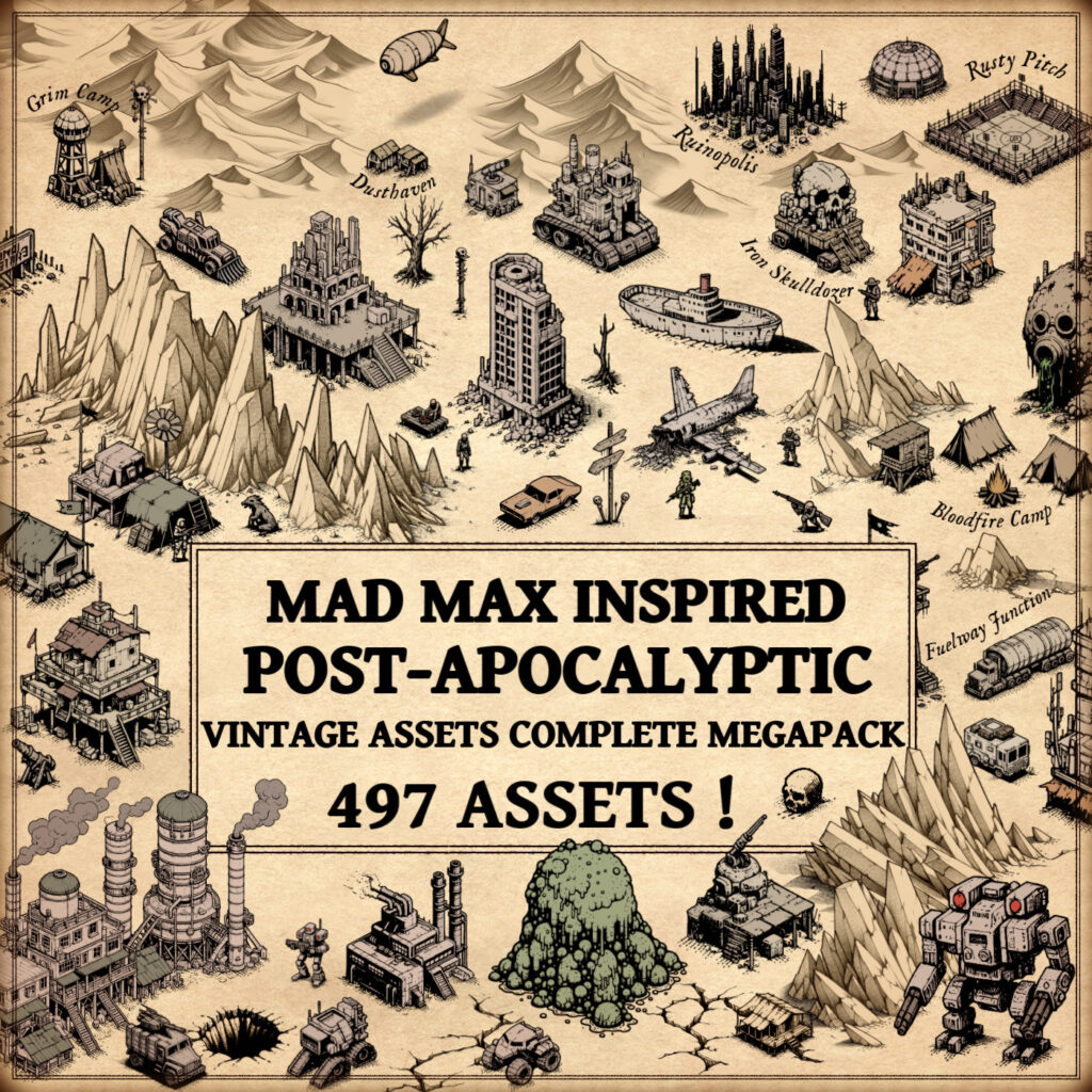 Post-Apocalyptic Mad Max Vintage cartography assets MEGAPACK