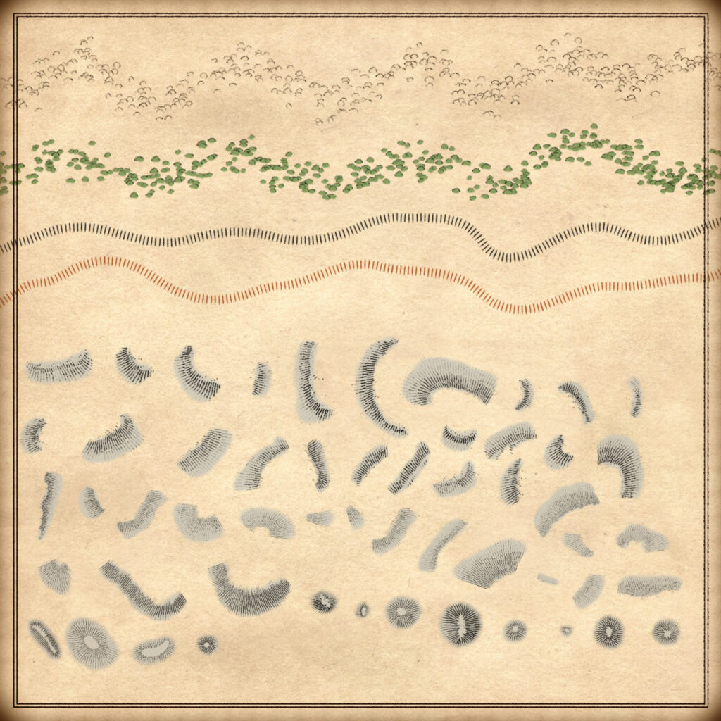 Old Cartography top-down mountains & topography assets pack