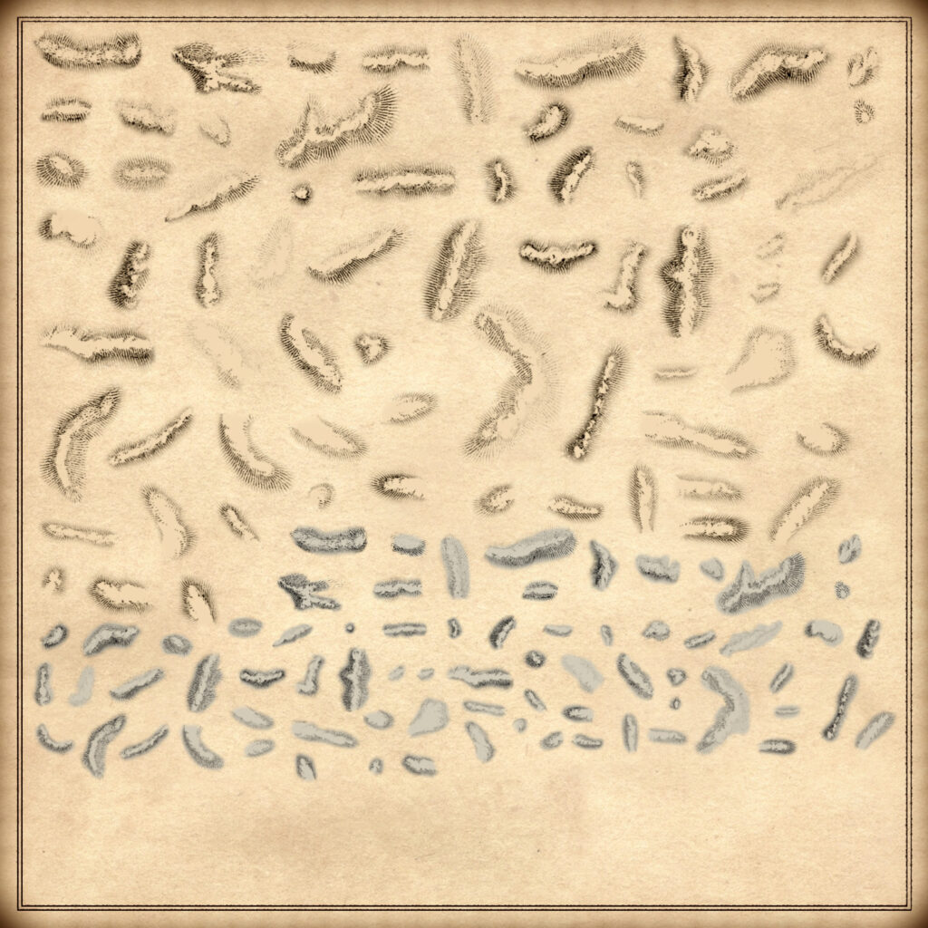 Old Cartography top-down mountains & topography assets pack