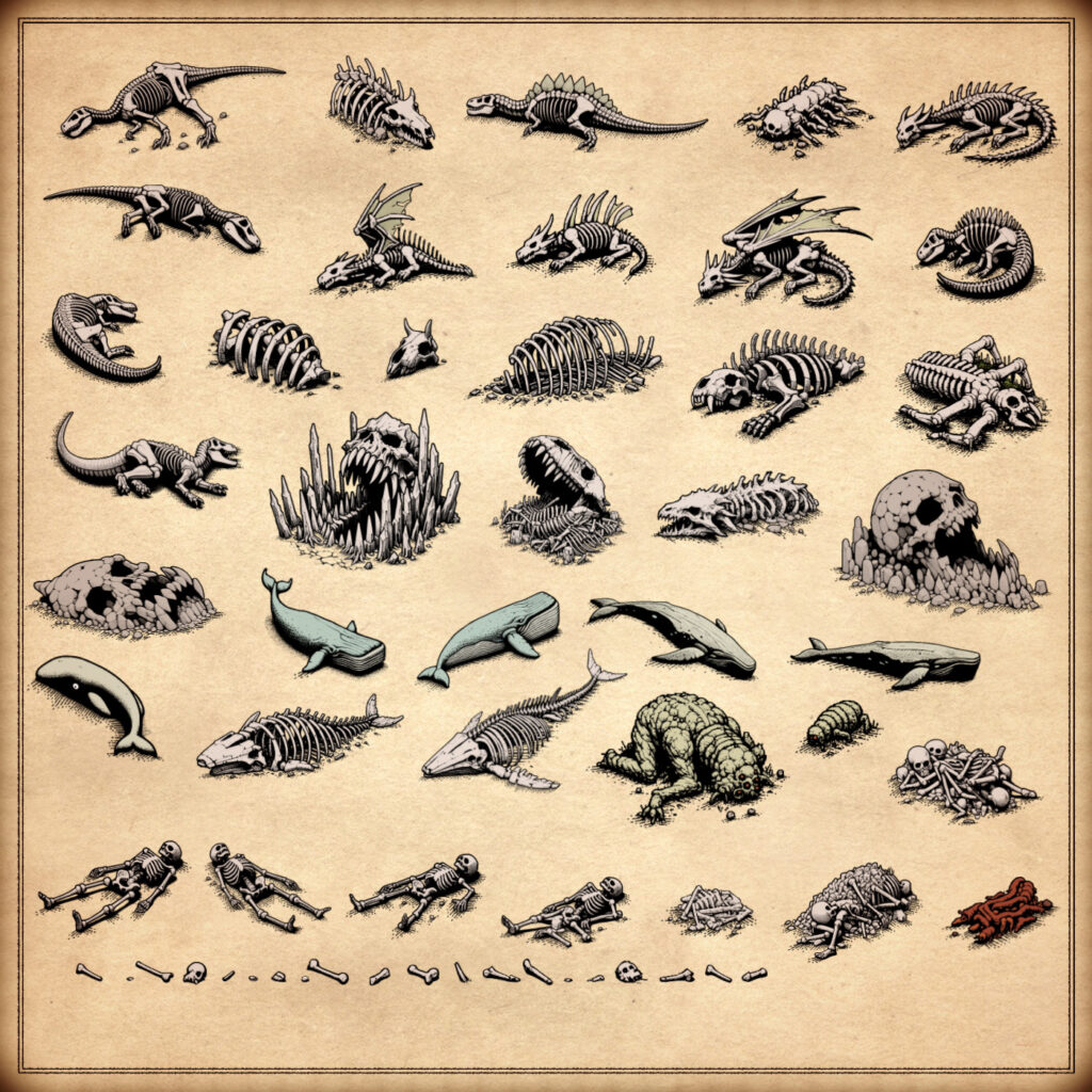 Carcasses, Bones, Skulls, Vintage Cartography assets Megapack