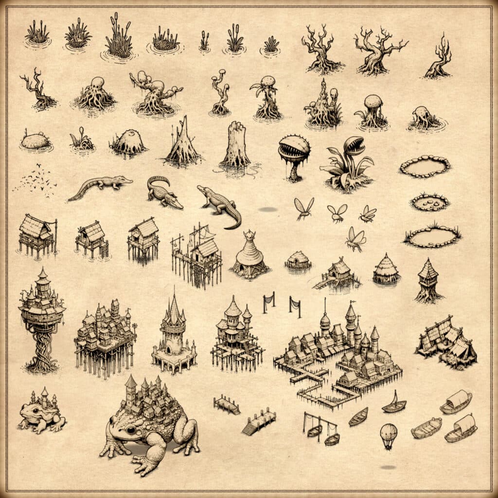 Marshes, Swamps, & Bogs, Vintage cartography assets Pack