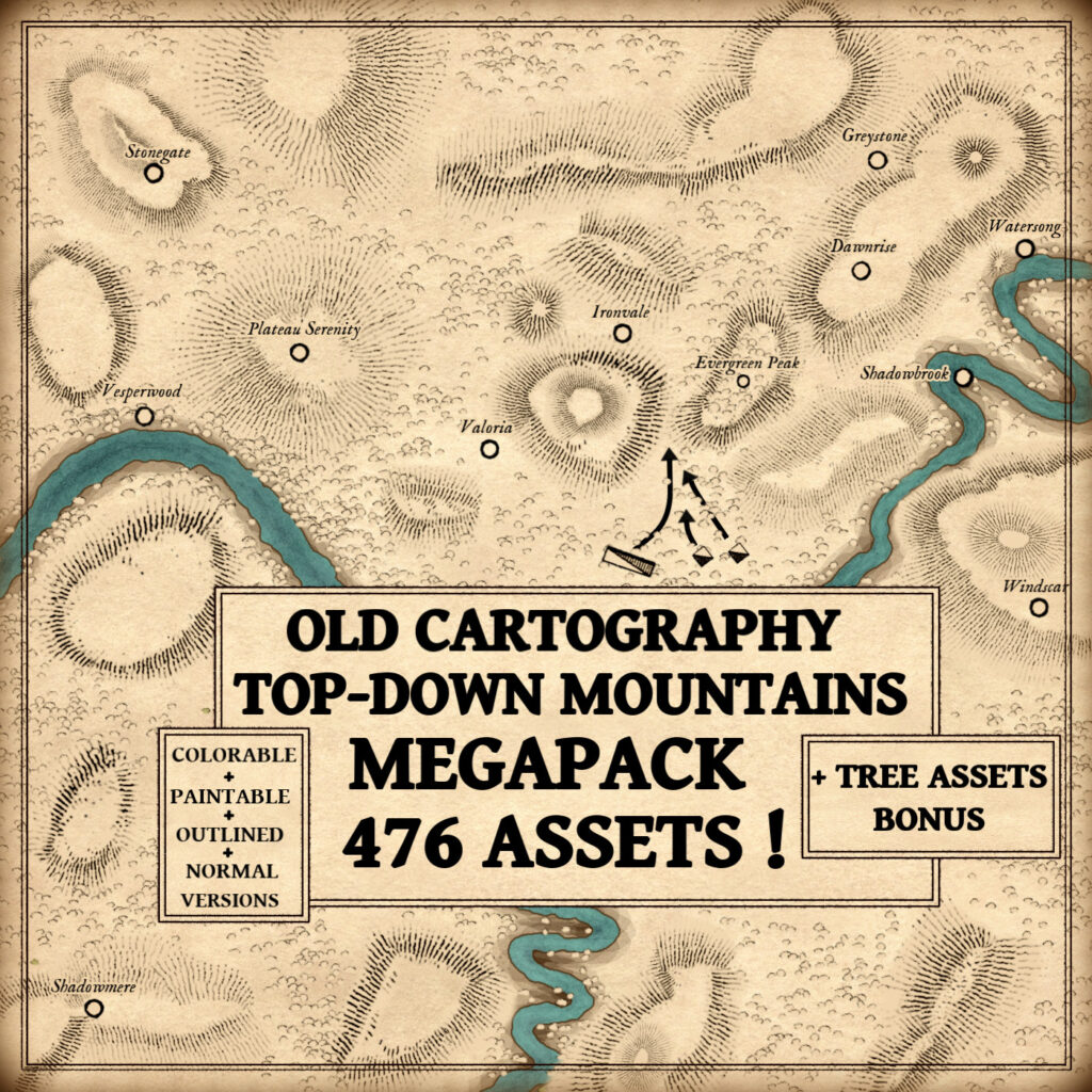 Old Cartography top-down mountains & topography assets pack
