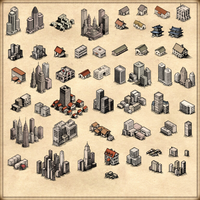 Modern Era Isometric Vintage Cartography Map Assets Pack