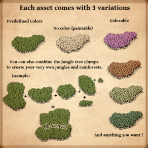 Vintage Jungle Tree Clumps Map Assets & palm trees