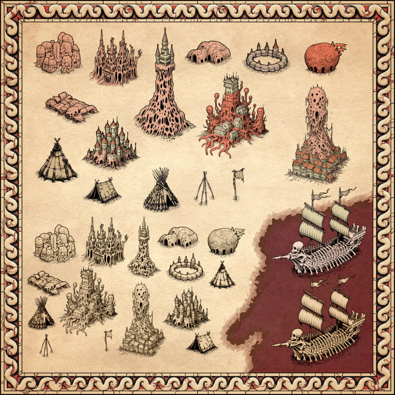 Horror Fleshscape Complete Vintage Fantasy Map Assets Pack