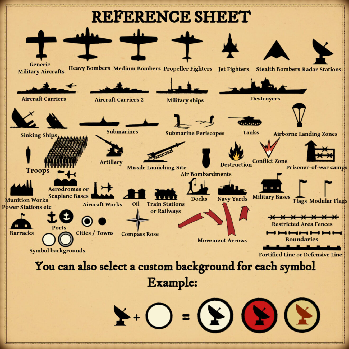 WW2 & Modern War Symbols & Icons Old Cartography Assets Pack