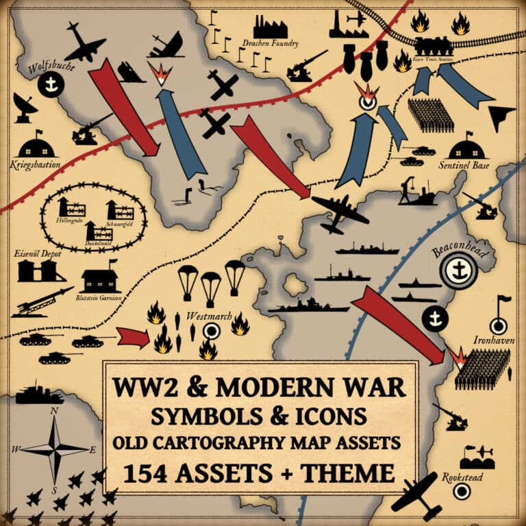 WW2 & Modern War Symbols & Icons Old Cartography Assets Pack