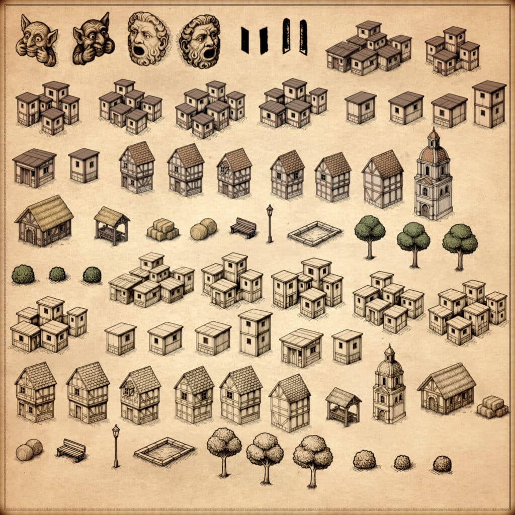 Isometric castle walls & ramparts - Cartography Assets